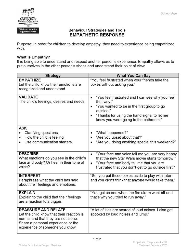 Empathetic Response Tip Sheet | ACCESS Inclusion Newsletter